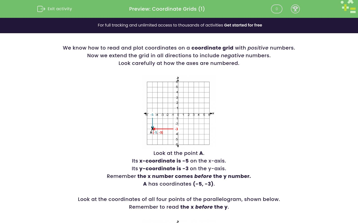 Read Coordinate Grids Using all Four Quadrants Worksheet - EdPlace