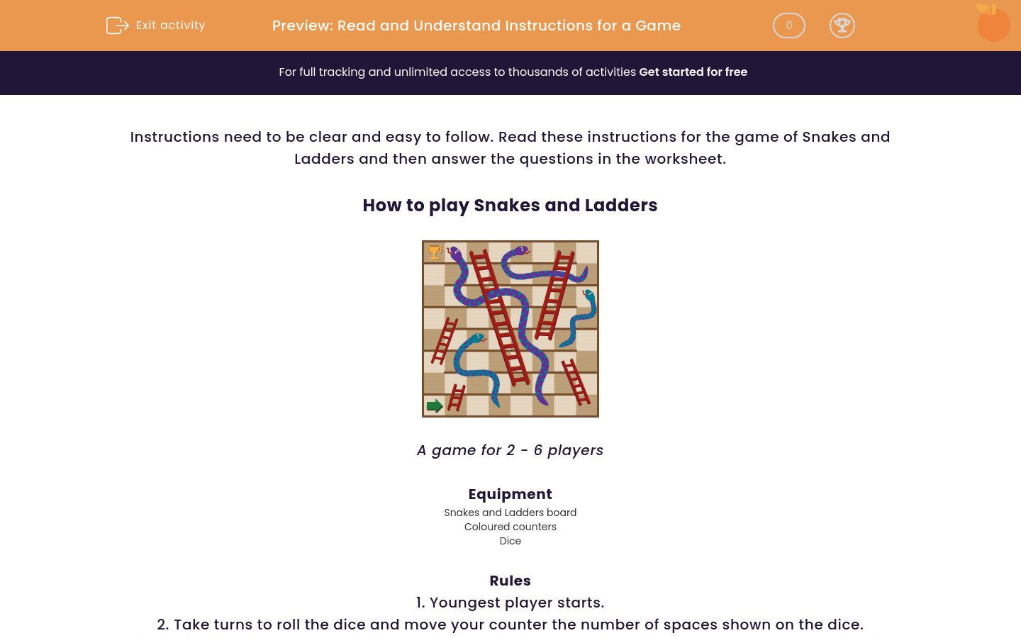 Read and Understand Instructions for a Game Worksheet - EdPlace