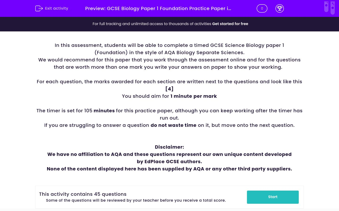GCSE Biology Paper 1 Foundation Practice Paper in the Style of AQA ...