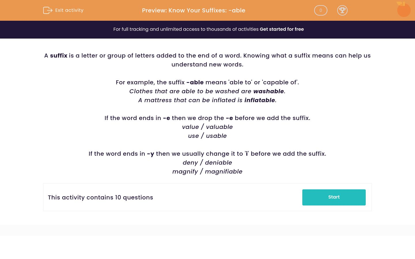 Know Your Suffixes: -able Worksheet - EdPlace