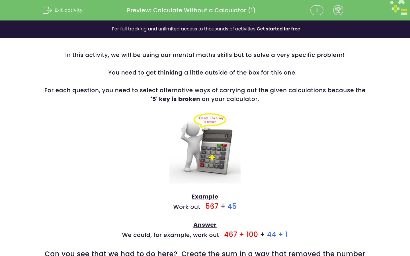 Perform Calculations Without a Calculator Worksheet - EdPlace