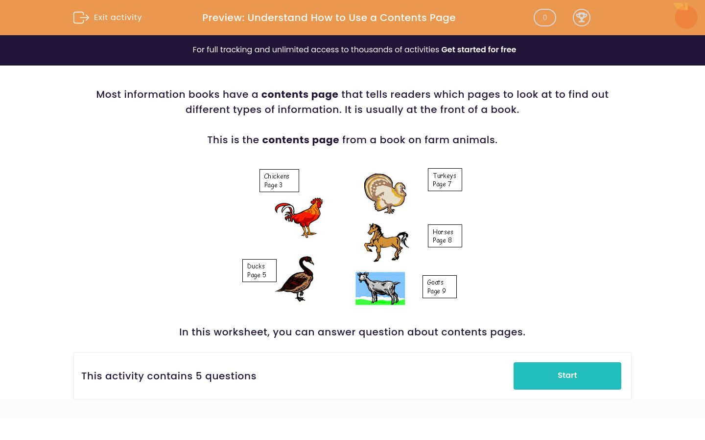 Understand How to Use a Contents Page Worksheet - EdPlace