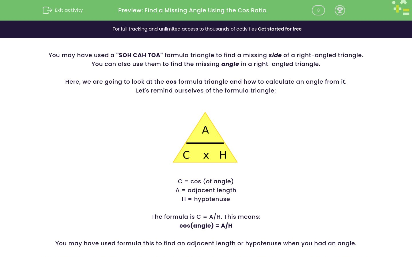 Find a Missing Angle Using the Cos Ratio Worksheet - EdPlace