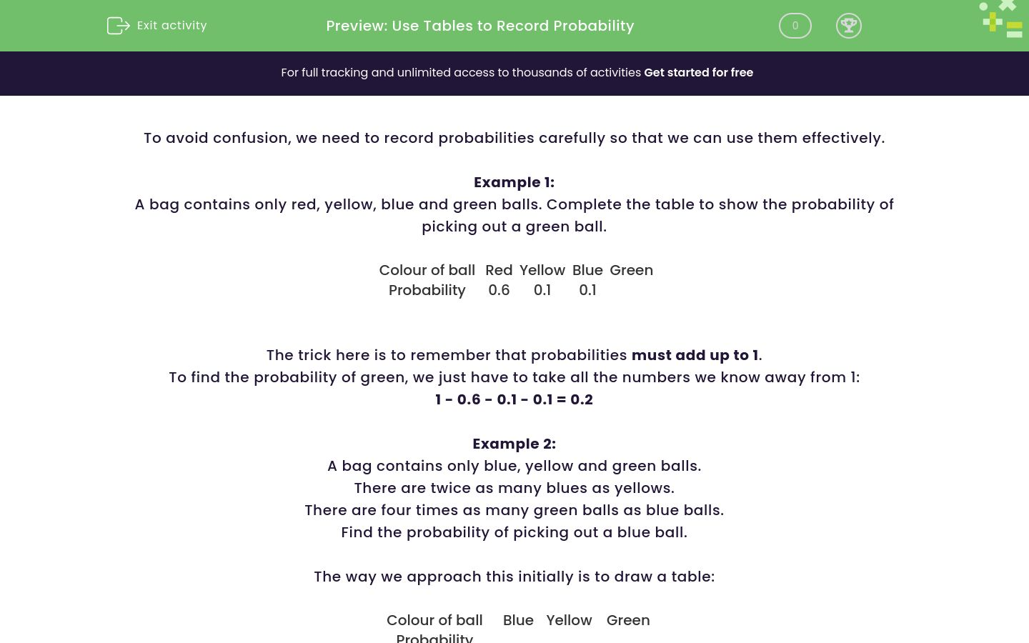 Use Tables to Record Probability Worksheet - EdPlace