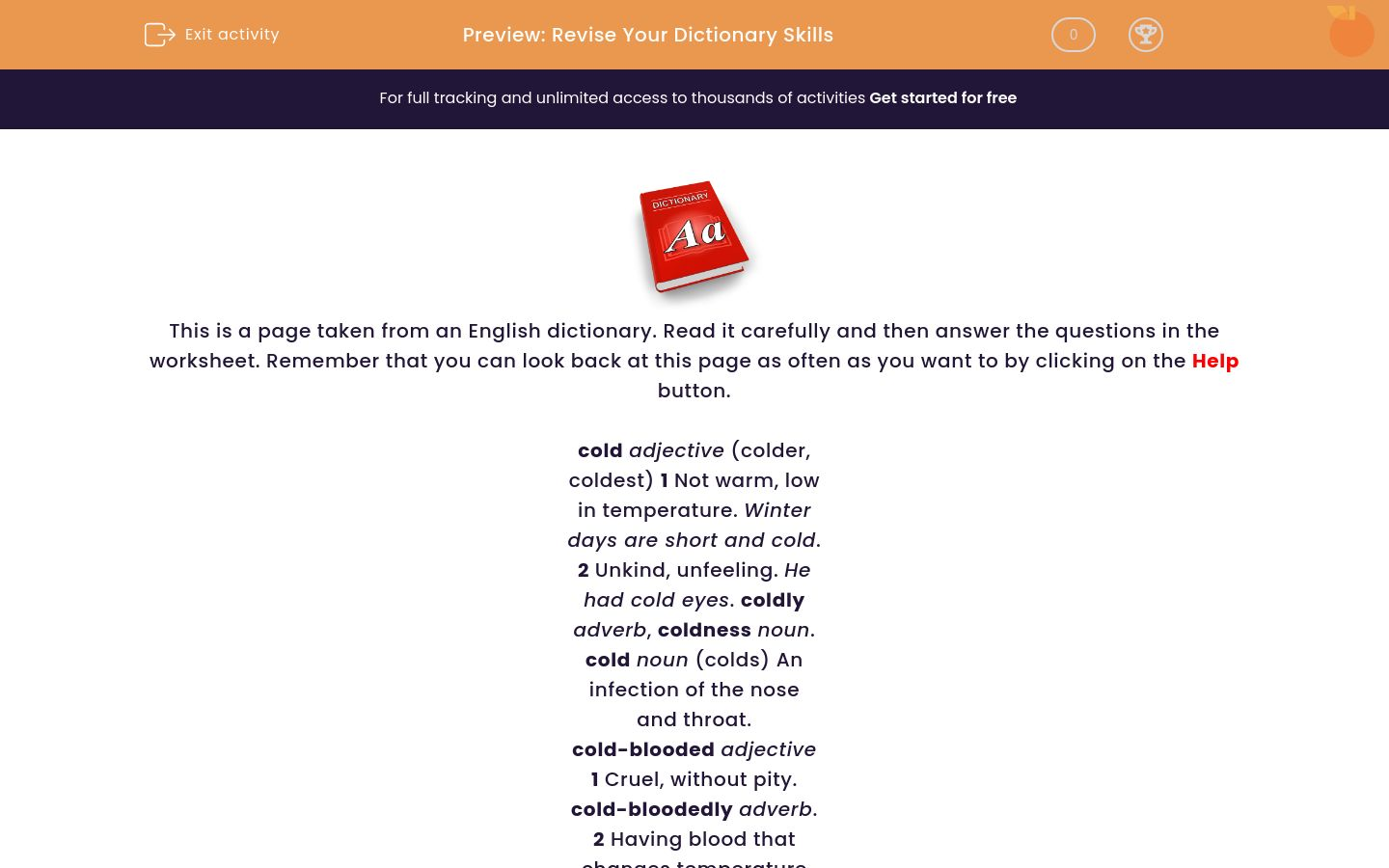 Revise Your Dictionary Skills Worksheet - EdPlace