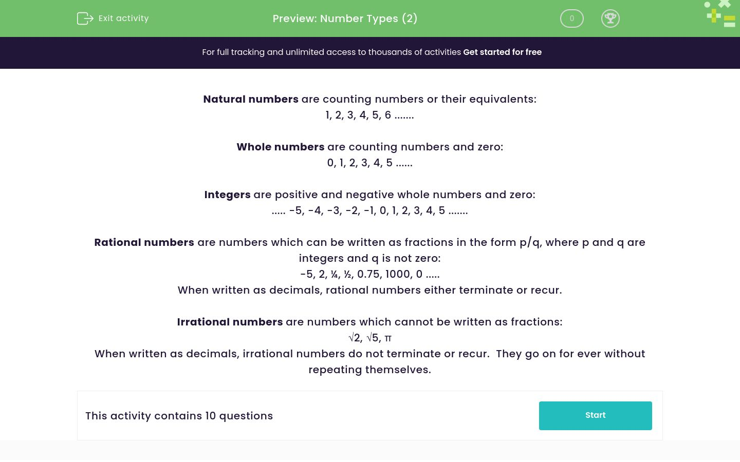 Identify Number Types Worksheet - EdPlace