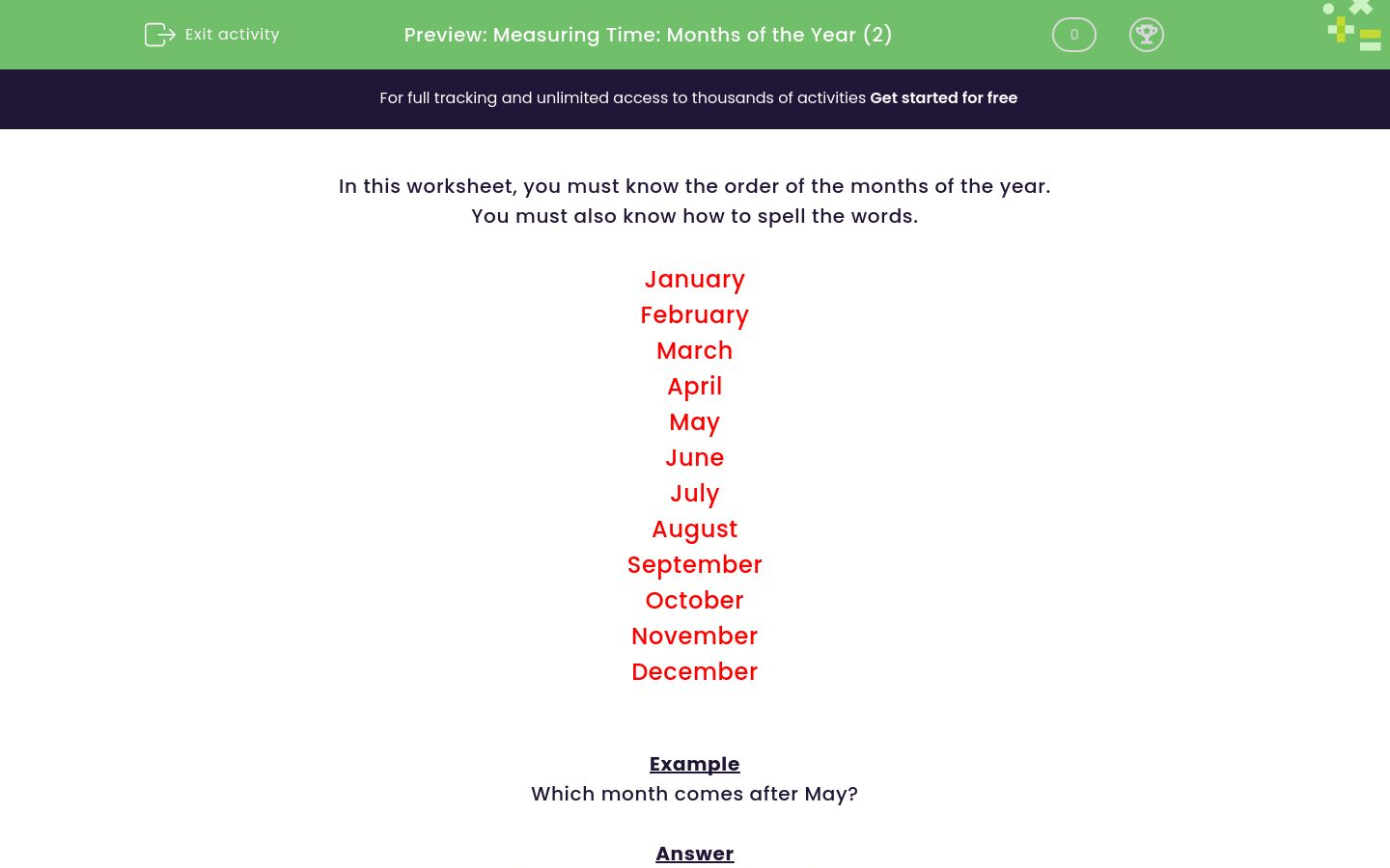 Know the Order of the Months of the Year Worksheet - EdPlace