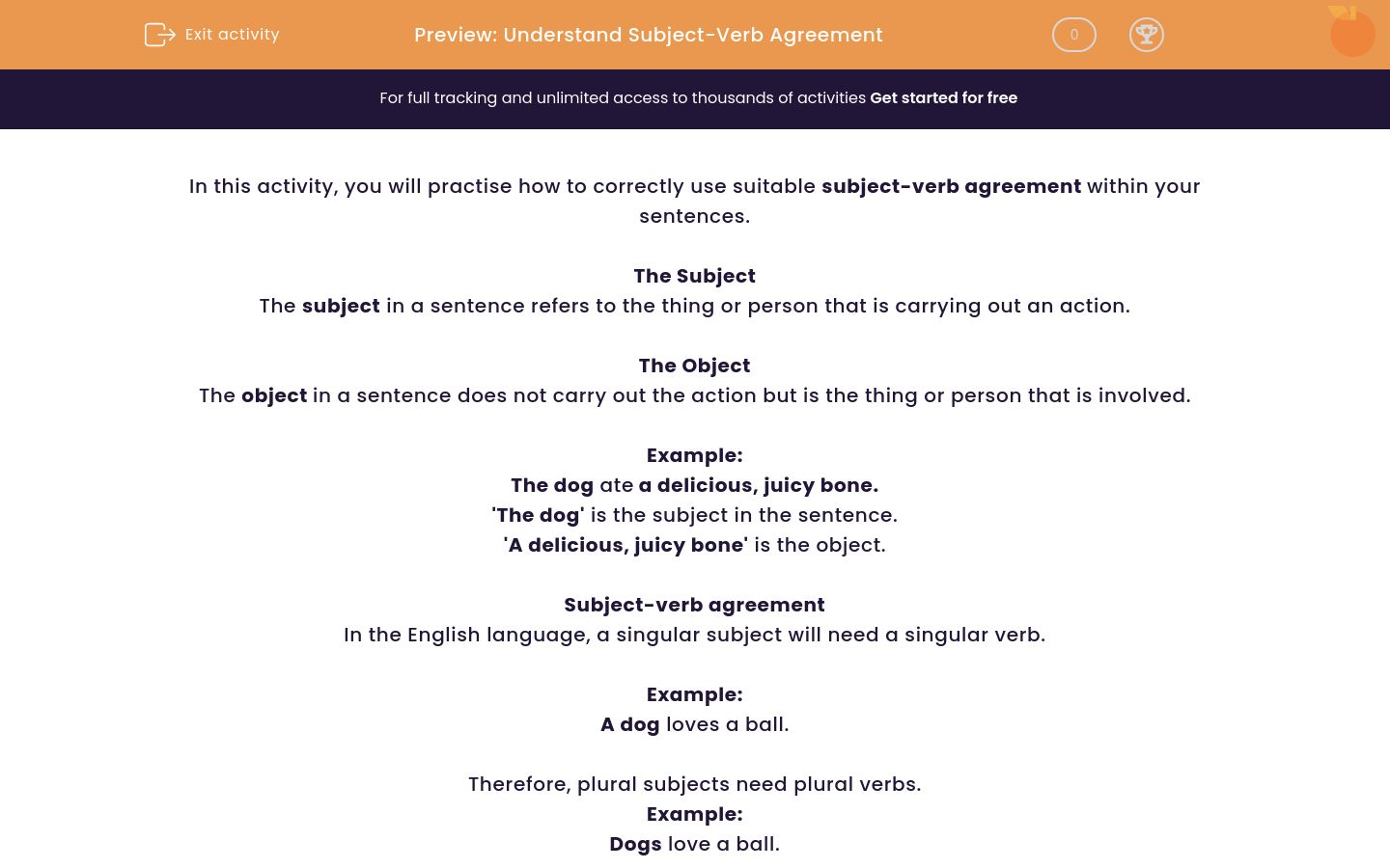 Identify Correct Subject and Verb Agreement Worksheet - EdPlace