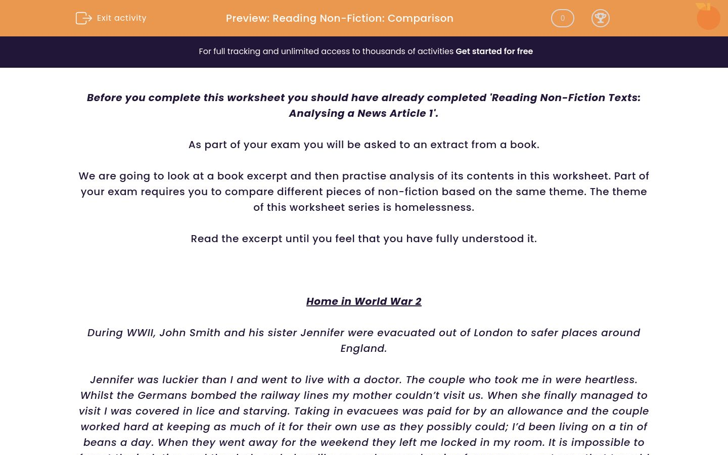 Reading Non-Fiction: Comparison Worksheet - EdPlace