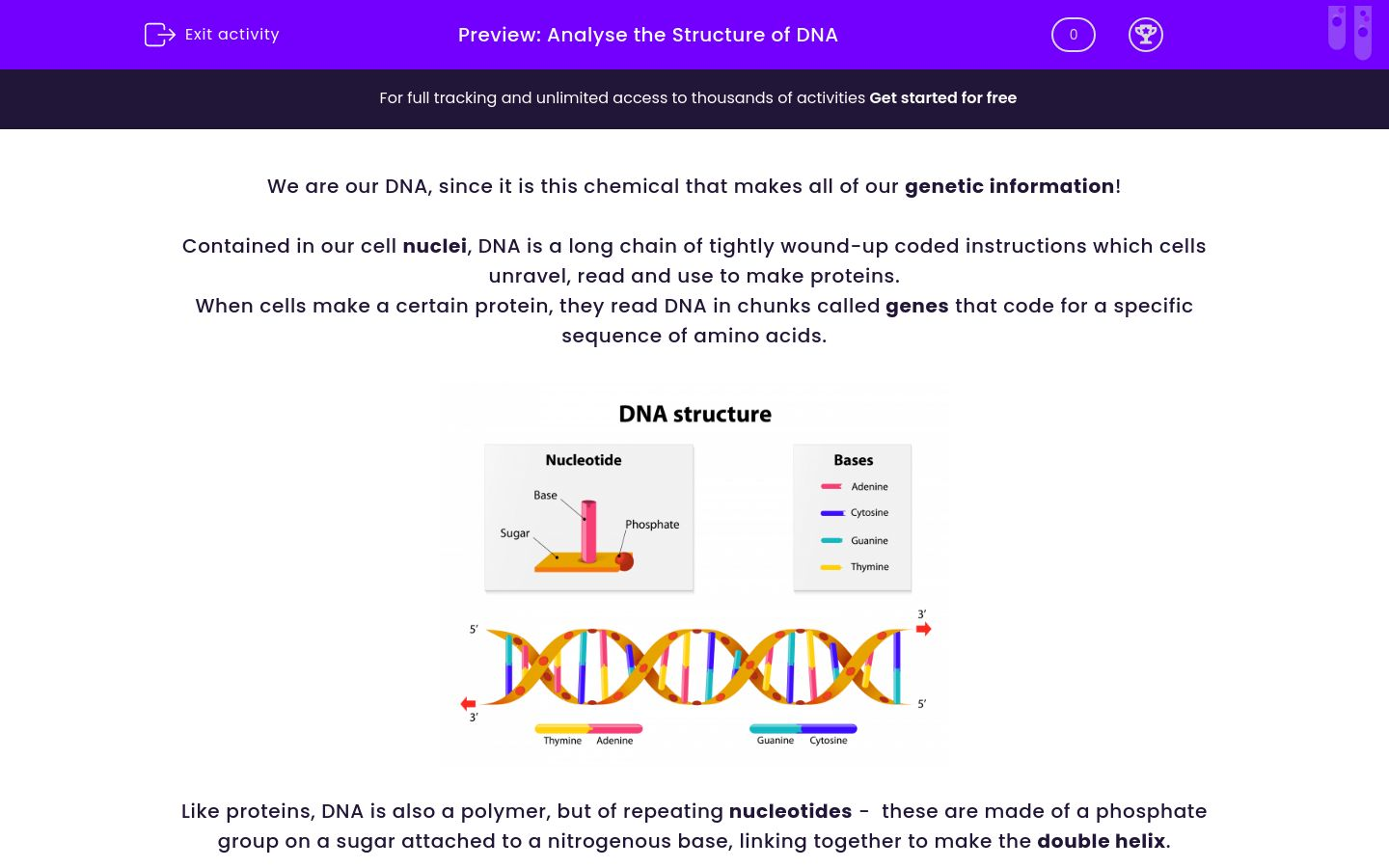 Analyse the Structure of DNA Worksheet - EdPlace