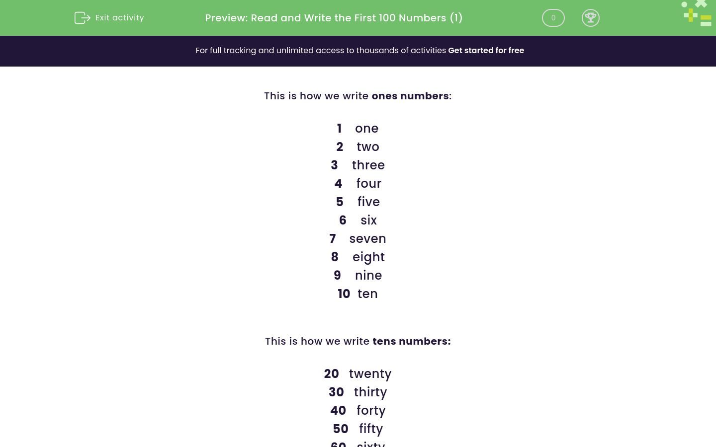 Match Numerals up to 100 With Their Written Numbers Worksheet - EdPlace