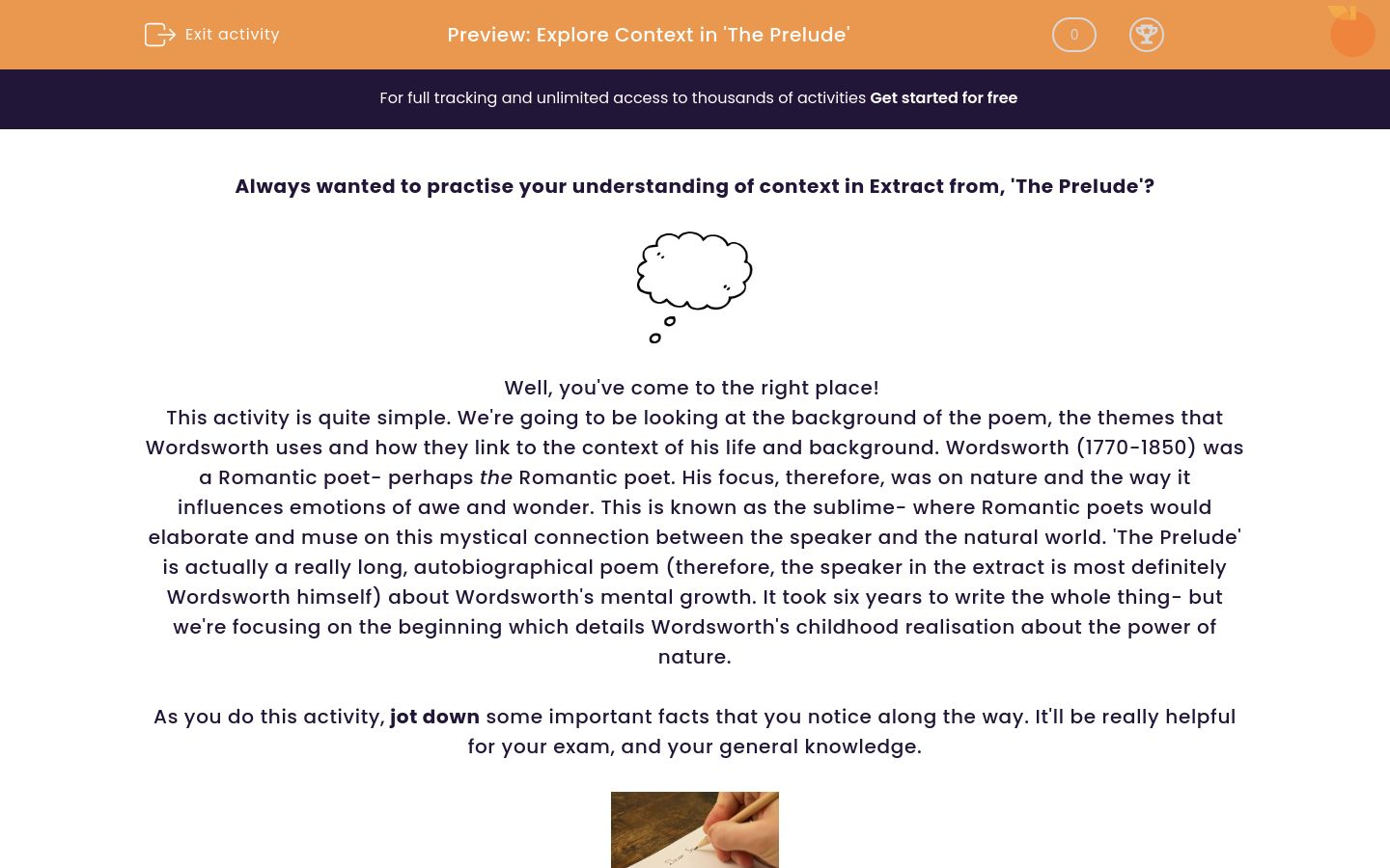 Explore Context in 'The Prelude' Worksheet - EdPlace
