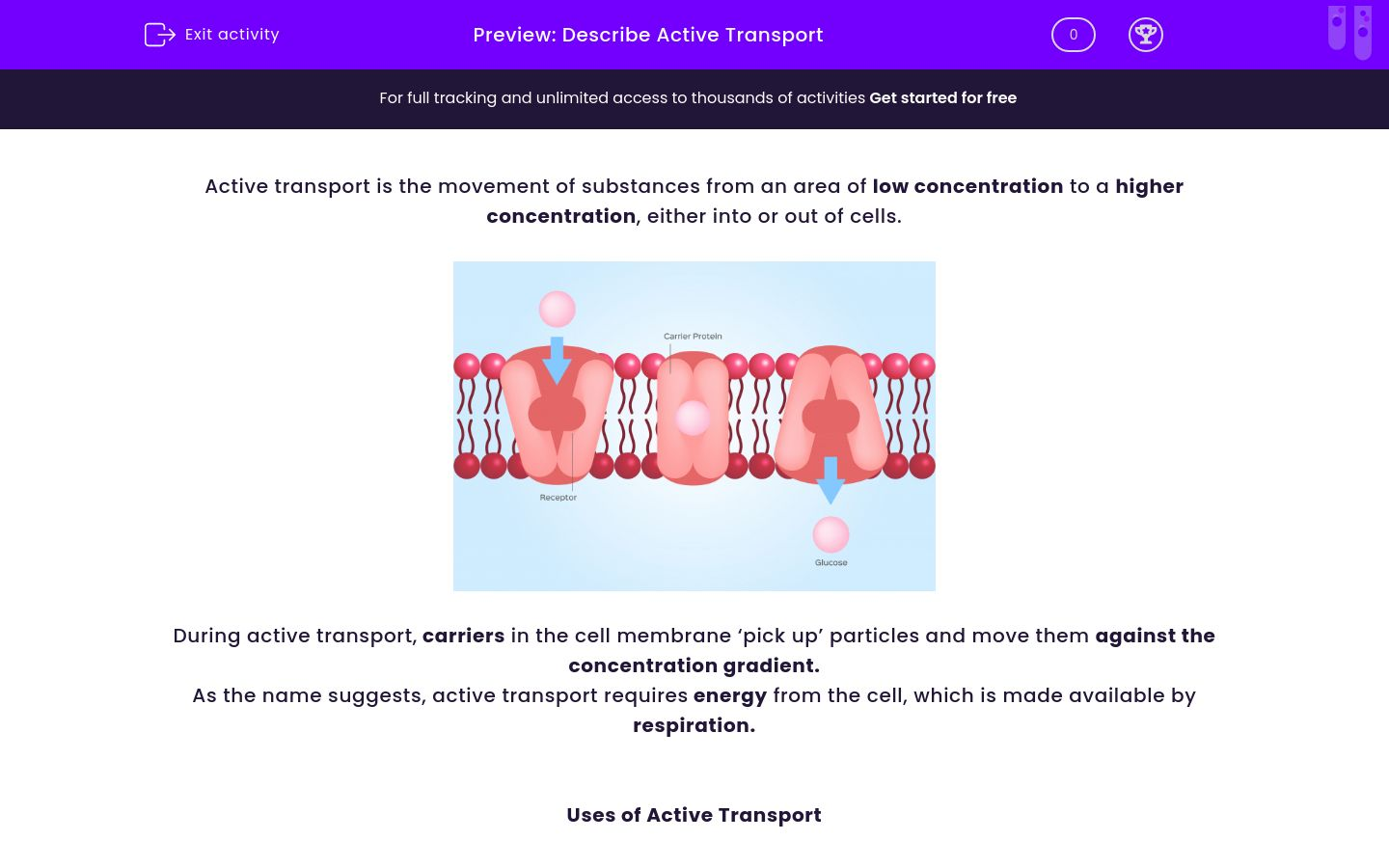 Describe Active Transport Worksheet - EdPlace