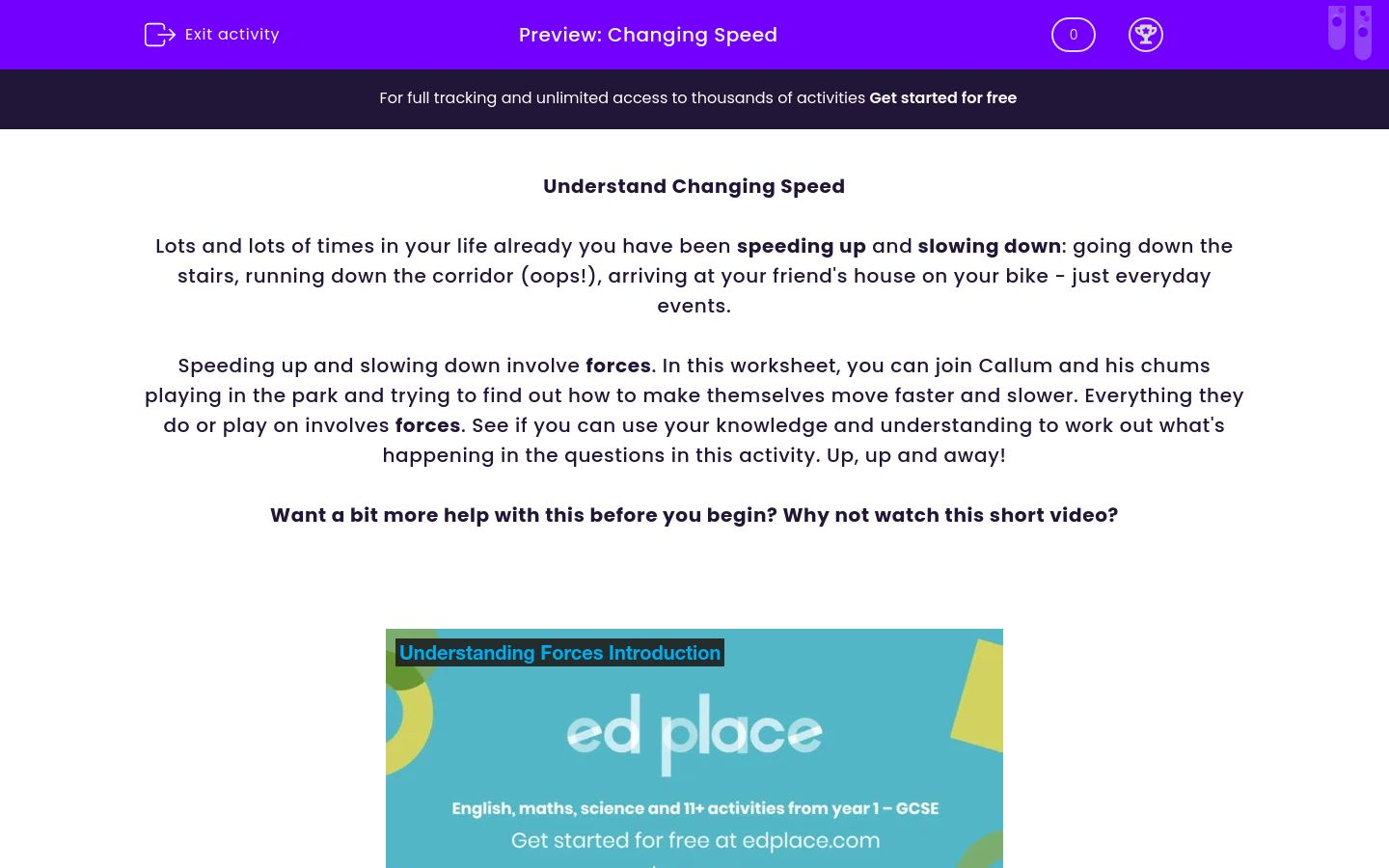 Understand the Forces Involved When Changing Speed Worksheet - EdPlace