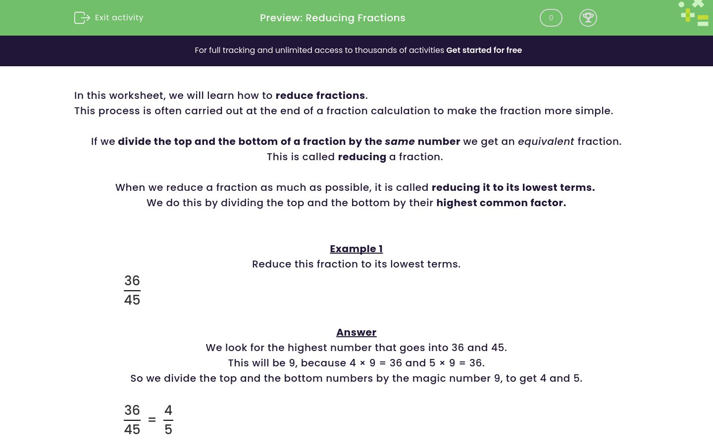 Simplify Fractions Using Common Factors Worksheet - EdPlace