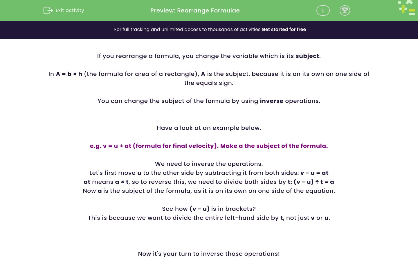 Rearrange Formulae Worksheet - EdPlace