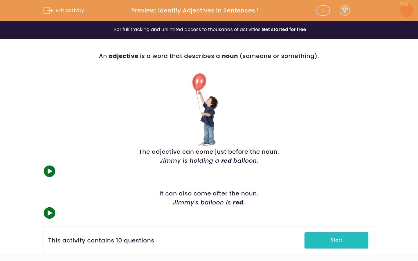 Identify Adjectives in Sentences Worksheet - EdPlace
