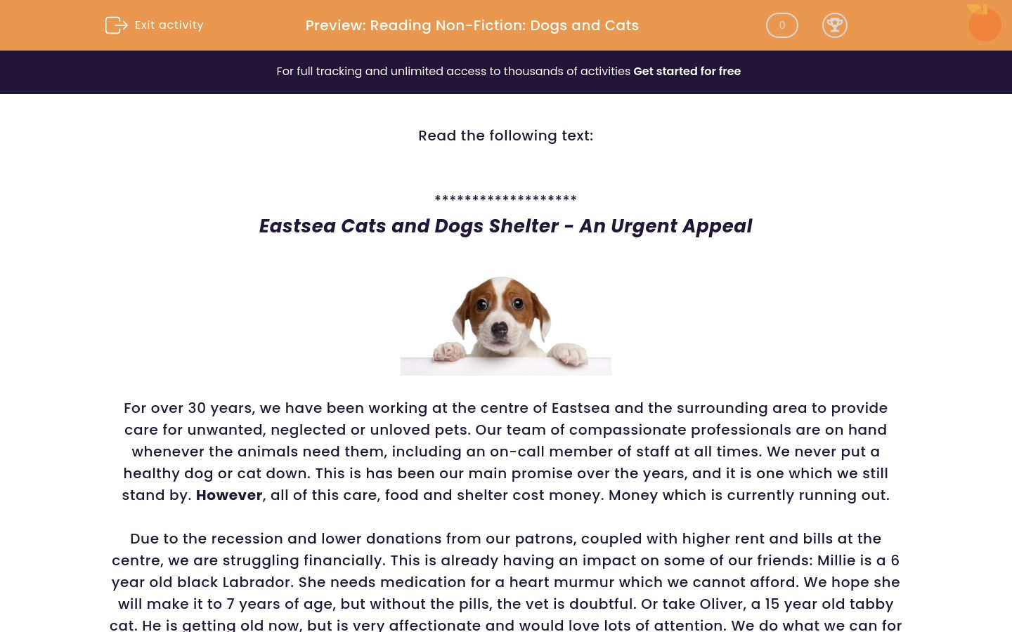 Reading Non-Fiction: Dogs and Cats Worksheet - EdPlace