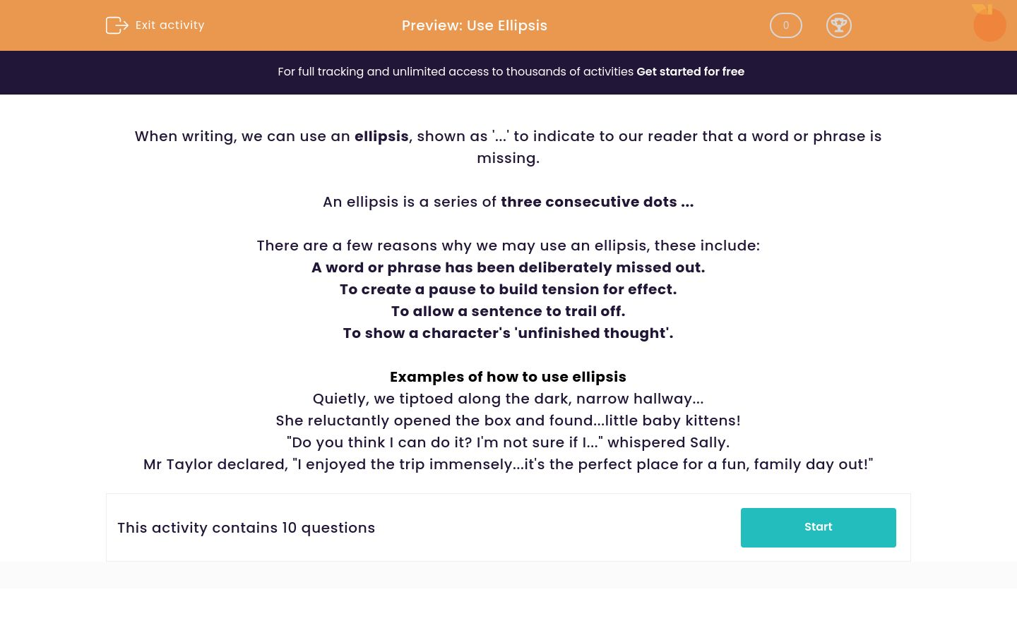 Use Ellipses Worksheet - EdPlace