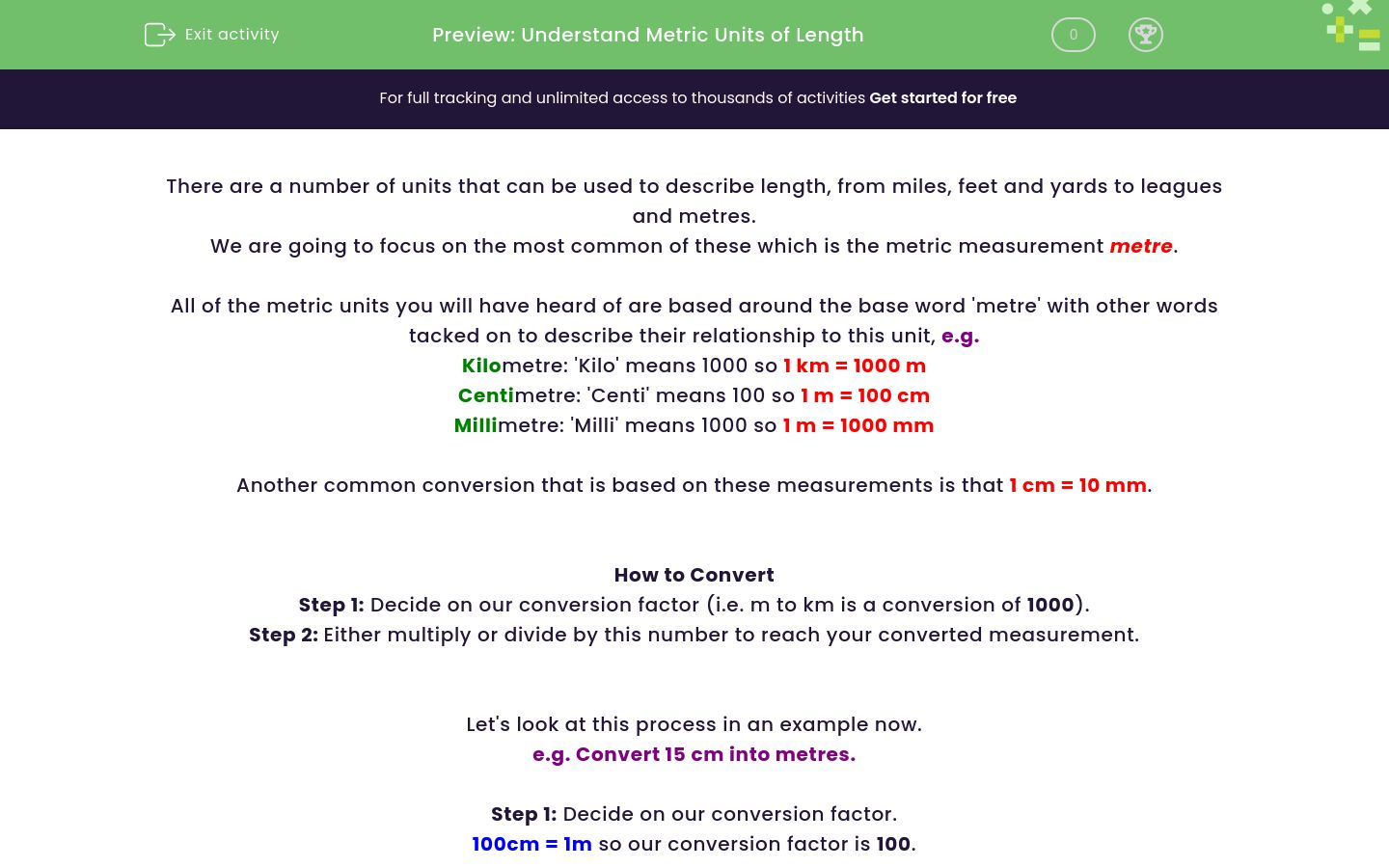 Understand Metric Units of Length Worksheet - EdPlace