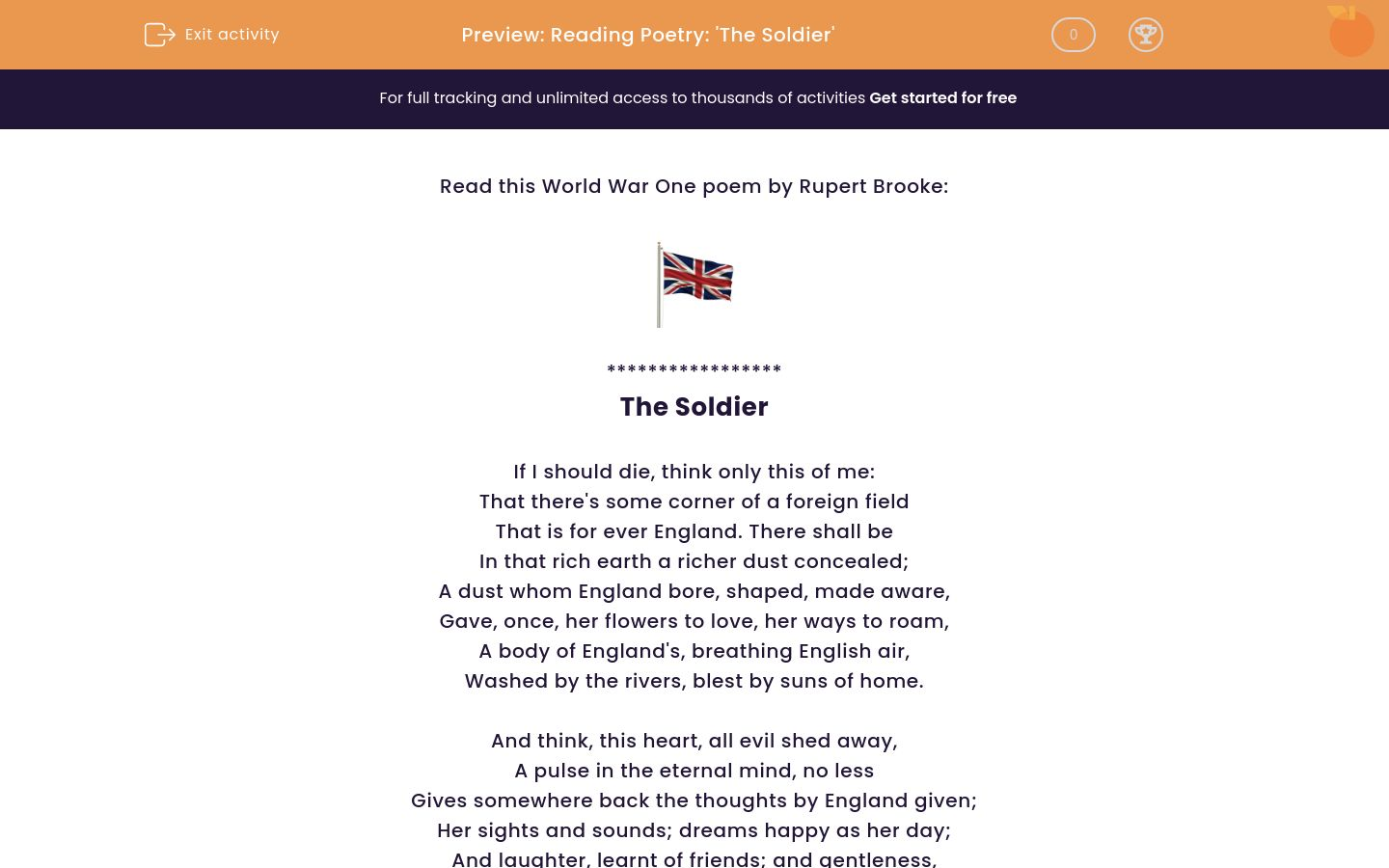 Interpret the Poem: 'The Soldier' Worksheet - EdPlace