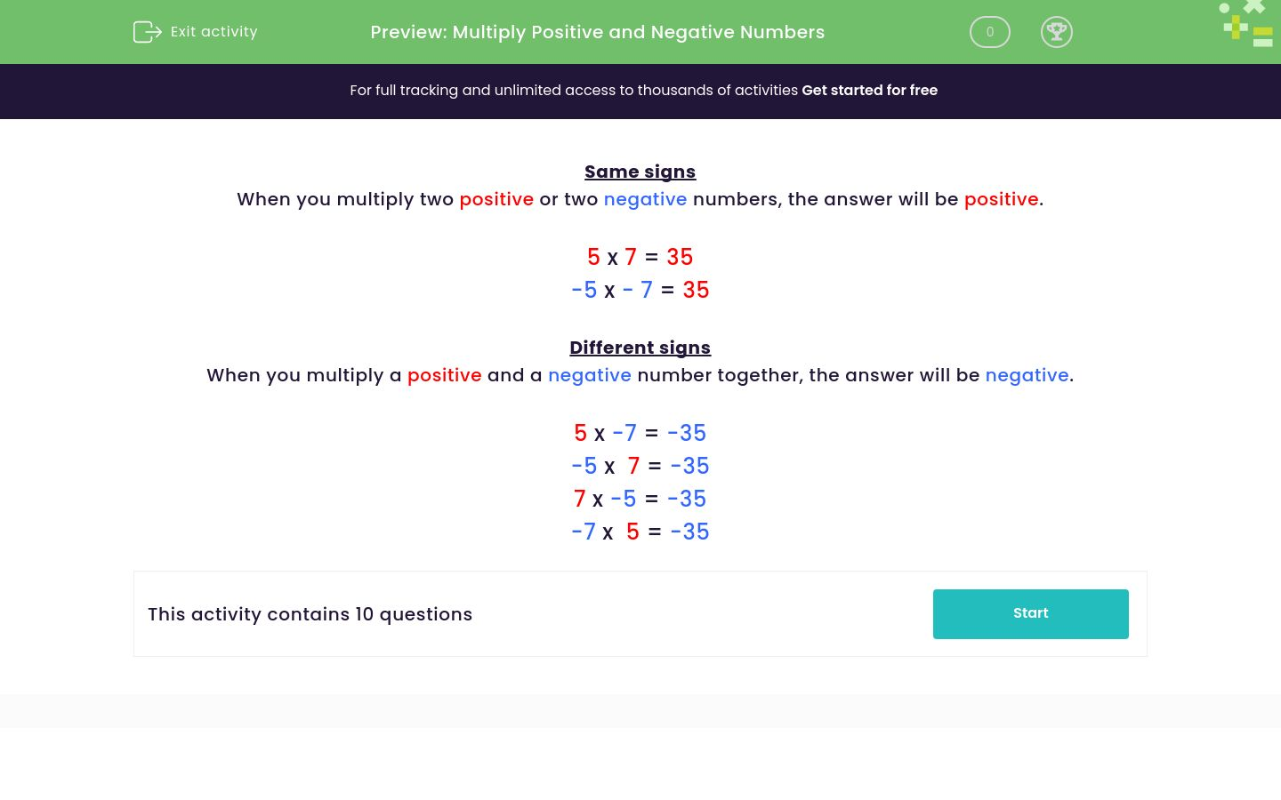 Multiply Positive and Negative Numbers Worksheet - EdPlace