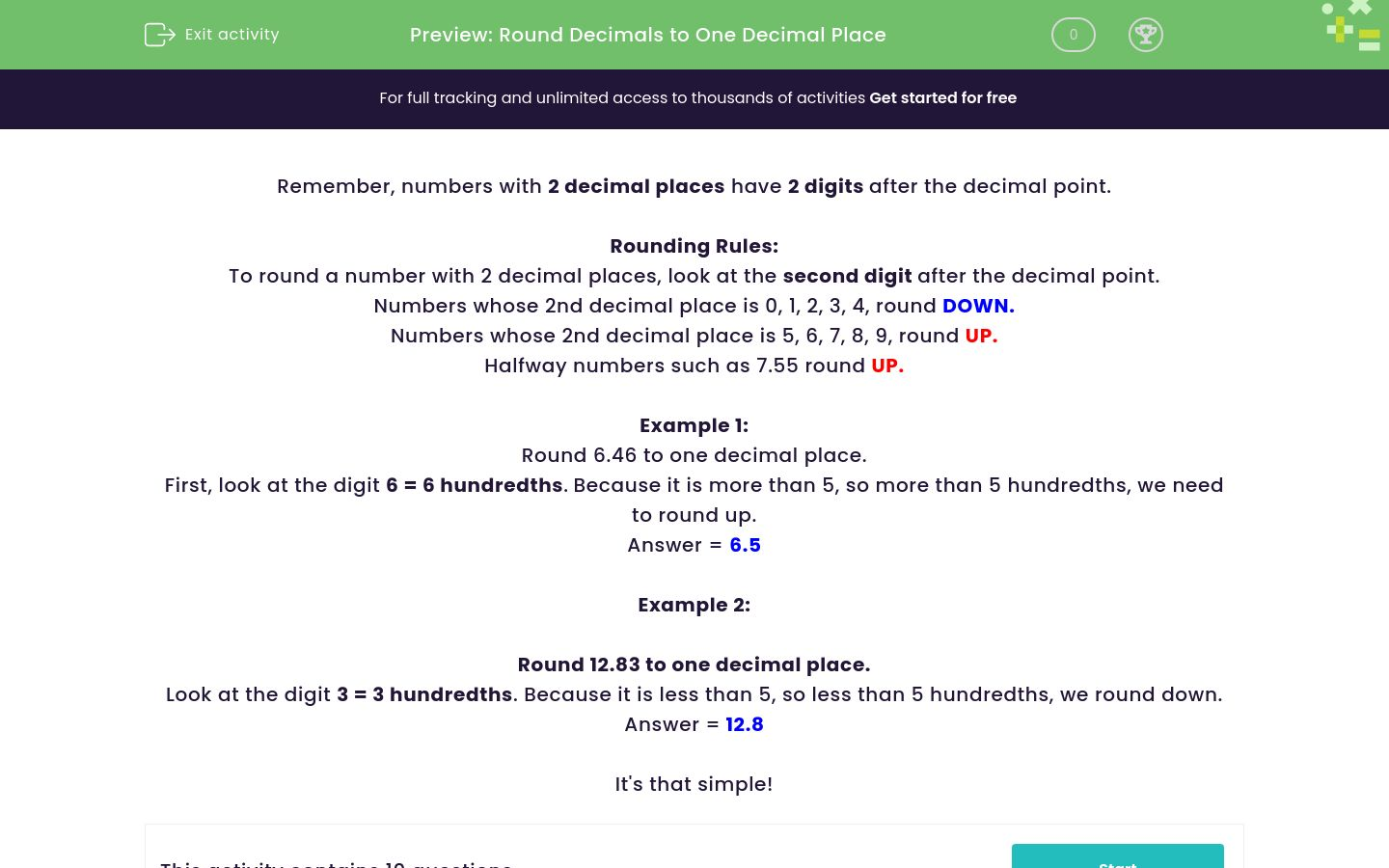 Practise Rounding Decimals to One Decimal Place Worksheet - EdPlace