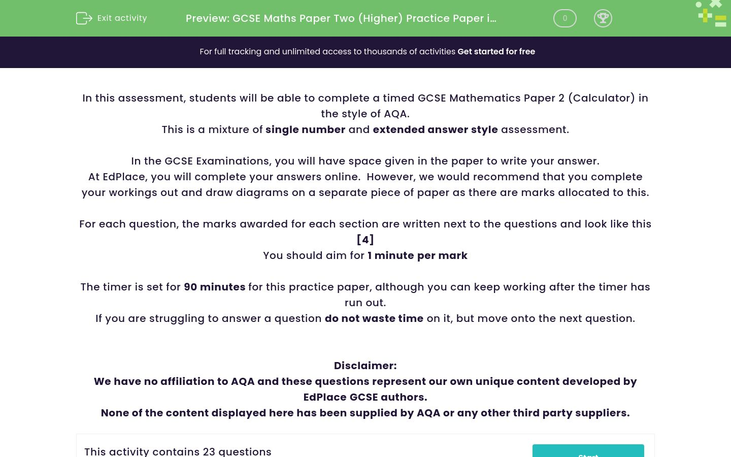 GCSE Maths Paper Two (Higher) Practice Paper in the Style of AQA ...