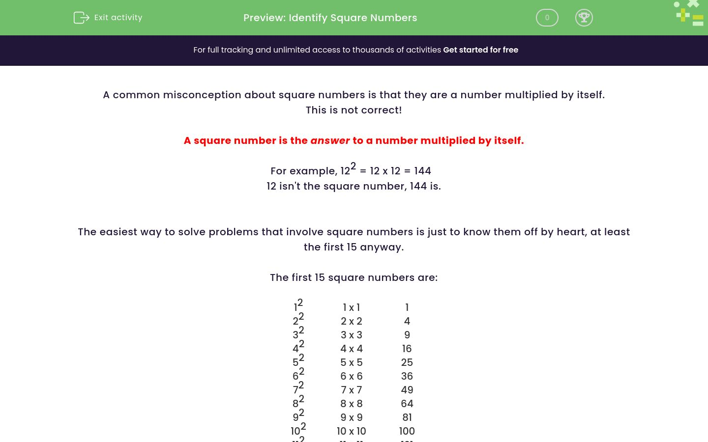 Identify Square Numbers Worksheet - EdPlace