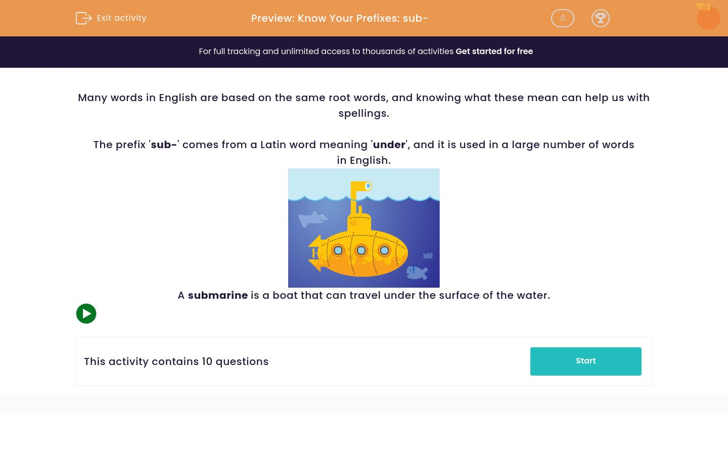 Know Your Prefixes: sub- Worksheet - EdPlace