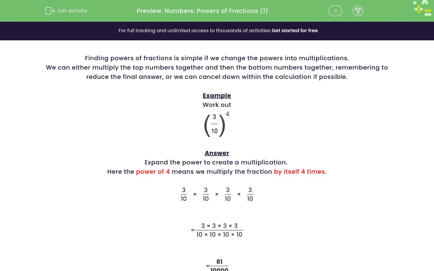 Work Out the Powers of Fractions Worksheet - EdPlace