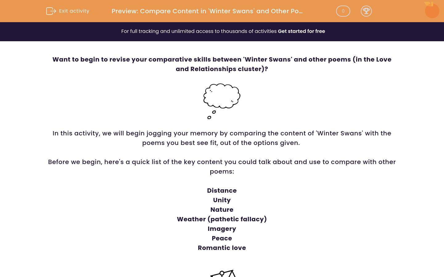Compare Content in 'Winter Swans' and Other Poems Worksheet - EdPlace