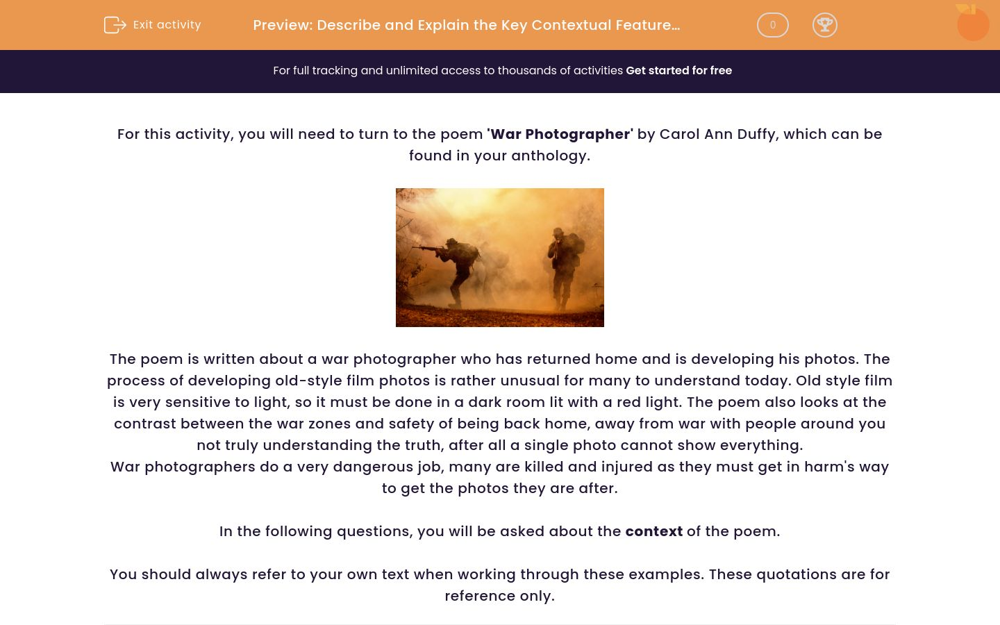 Describe and Explain the Key Contextual Features of the Poem 'War ...