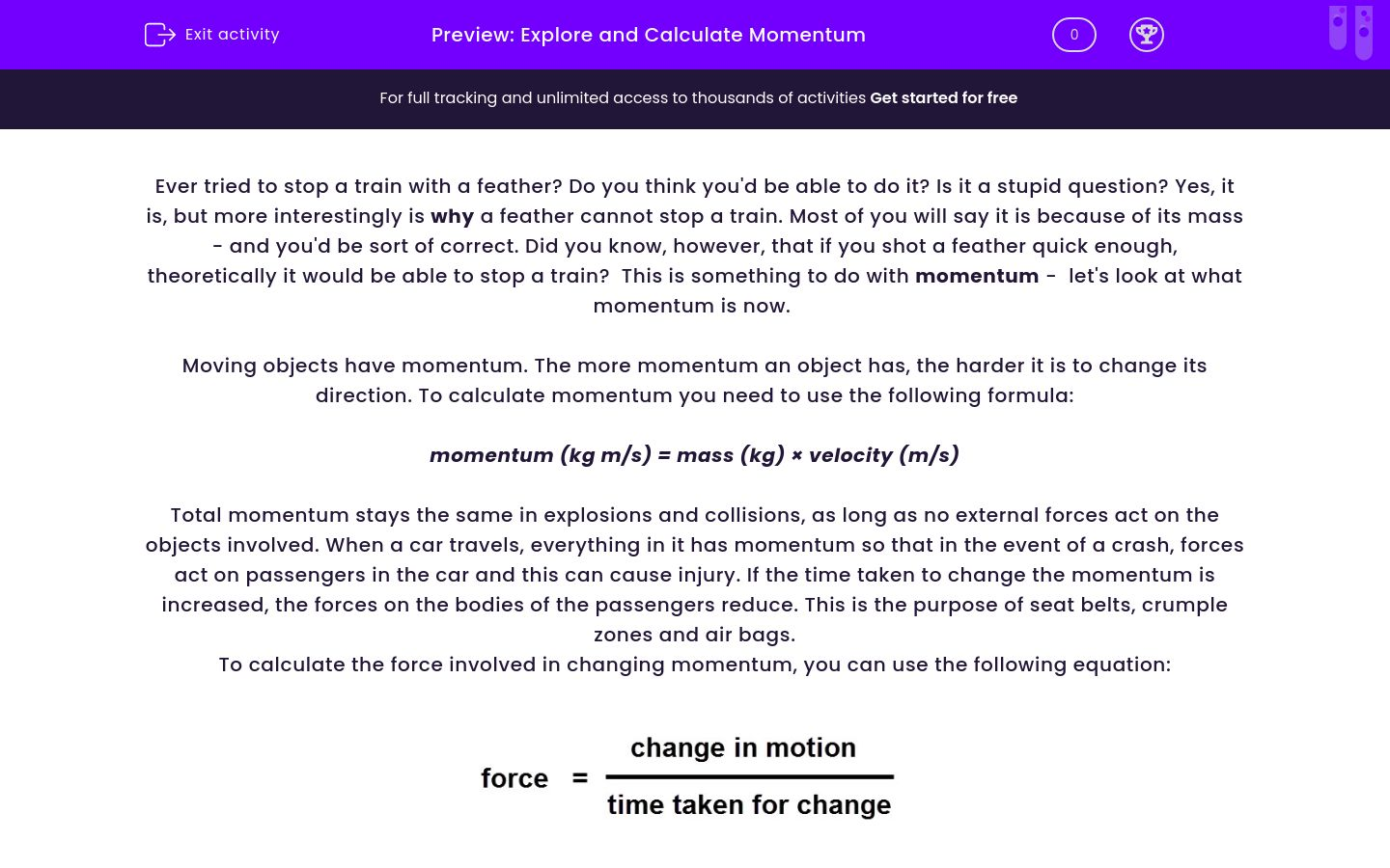 Explore and Calculate Momentum Worksheet - EdPlace