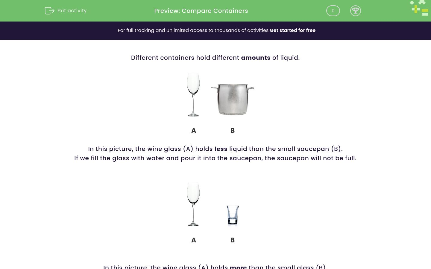 Compare the Sizes of Containers Worksheet - EdPlace