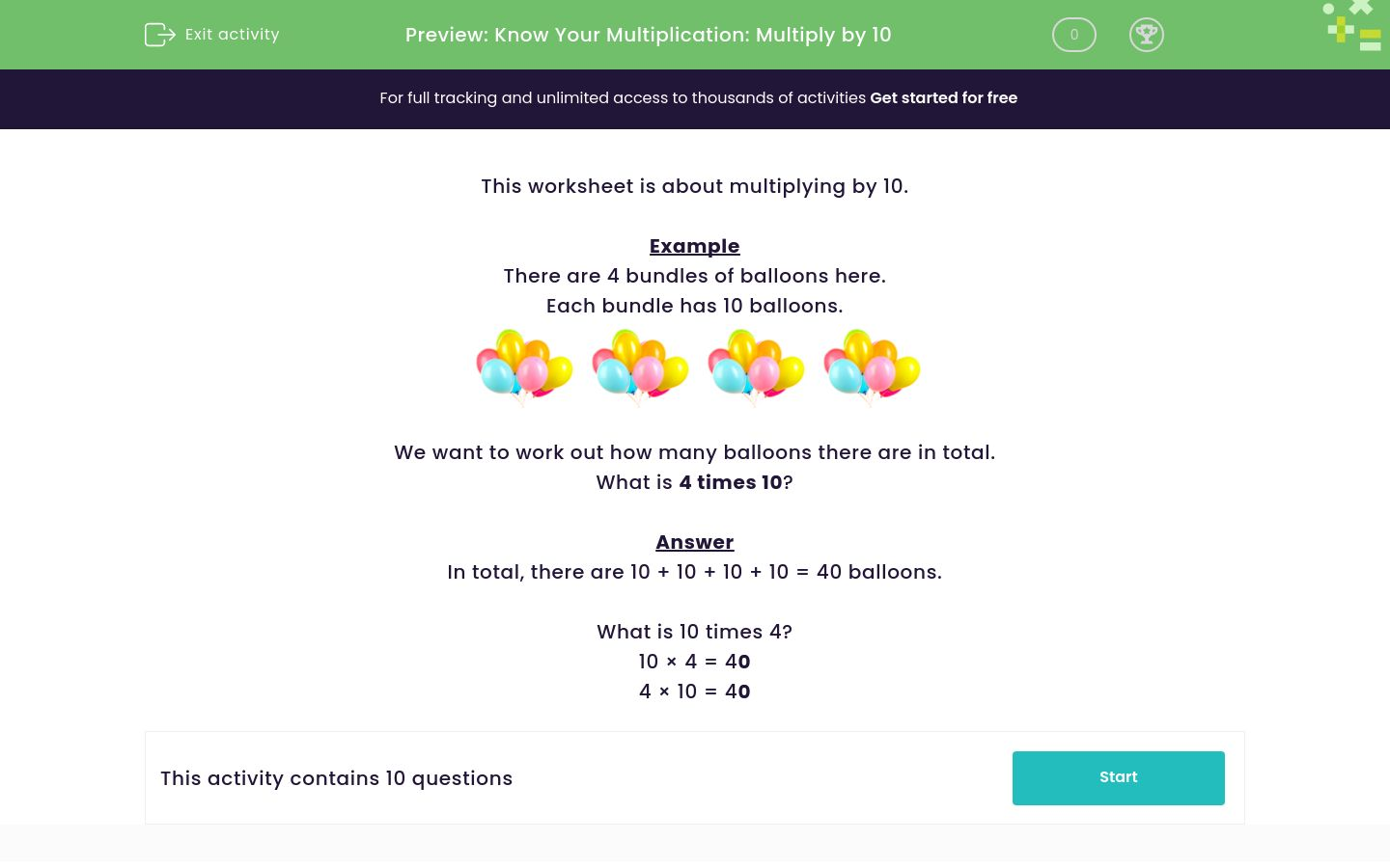 Know Your Multiplication: Multiply by 10 Worksheet - EdPlace