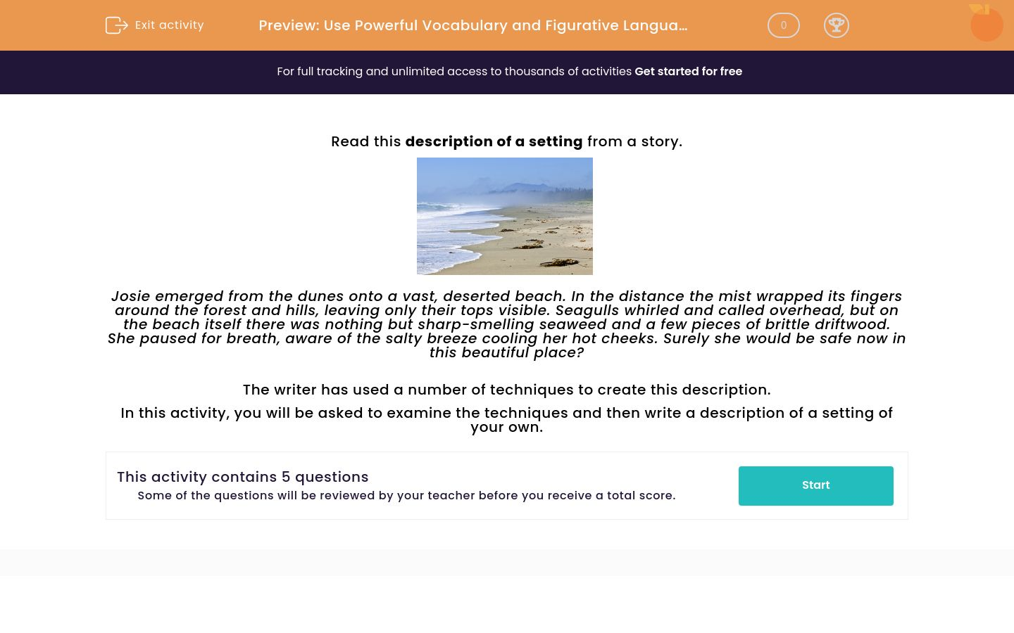 Use Powerful Vocabulary and Figurative Language to Describe a Setting ...