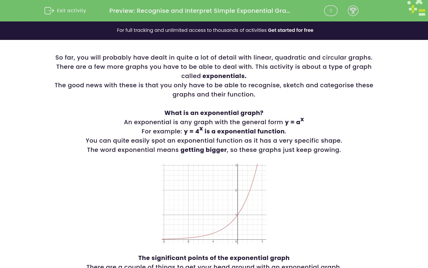 Recognise and Interpret Simple Exponential Graphs Worksheet - EdPlace