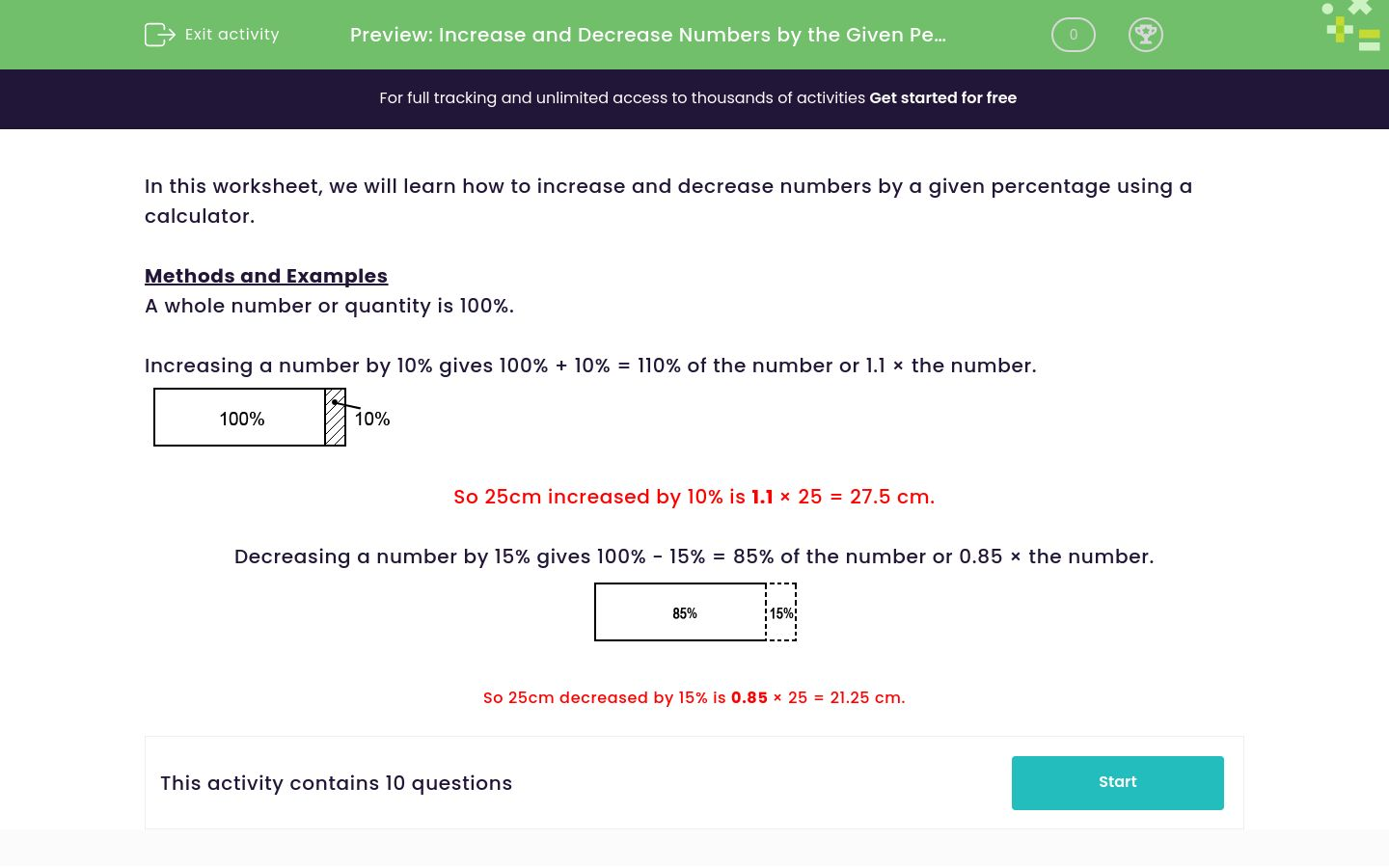 Increase and Decrease Numbers by a Given Percentage Worksheet - EdPlace