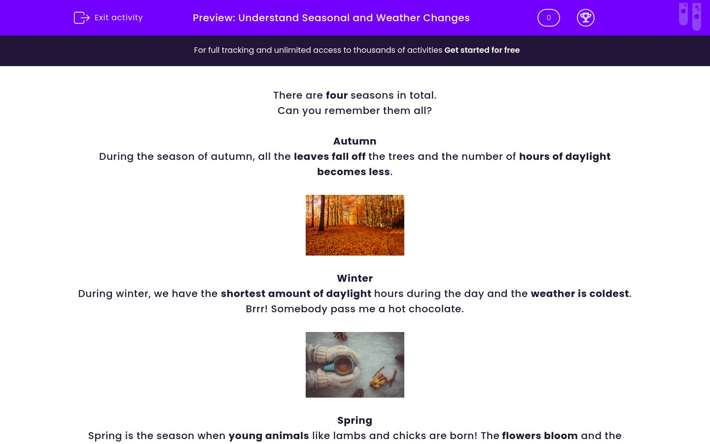 Recognise Seasonal Changes Worksheet - EdPlace