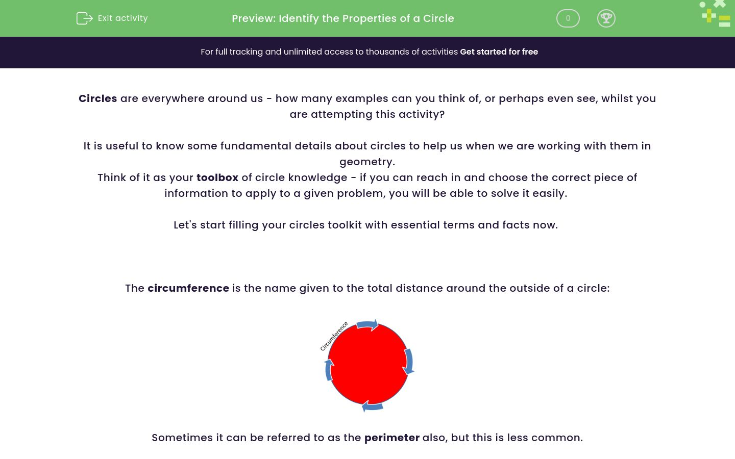 Identify the Properties of a Circle Worksheet - EdPlace