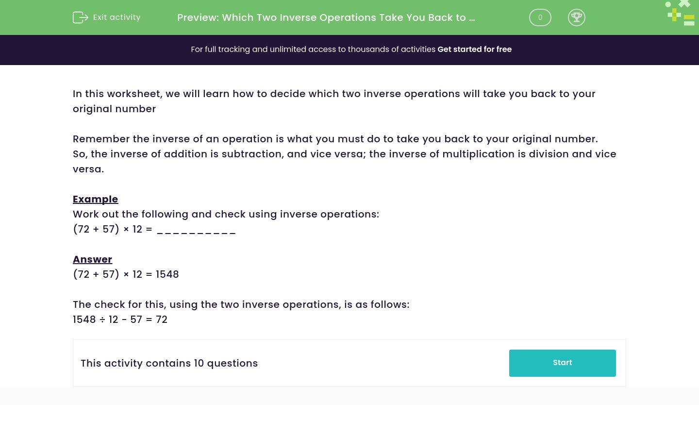 Use Inverse Operations to Check a Calculation Worksheet - EdPlace