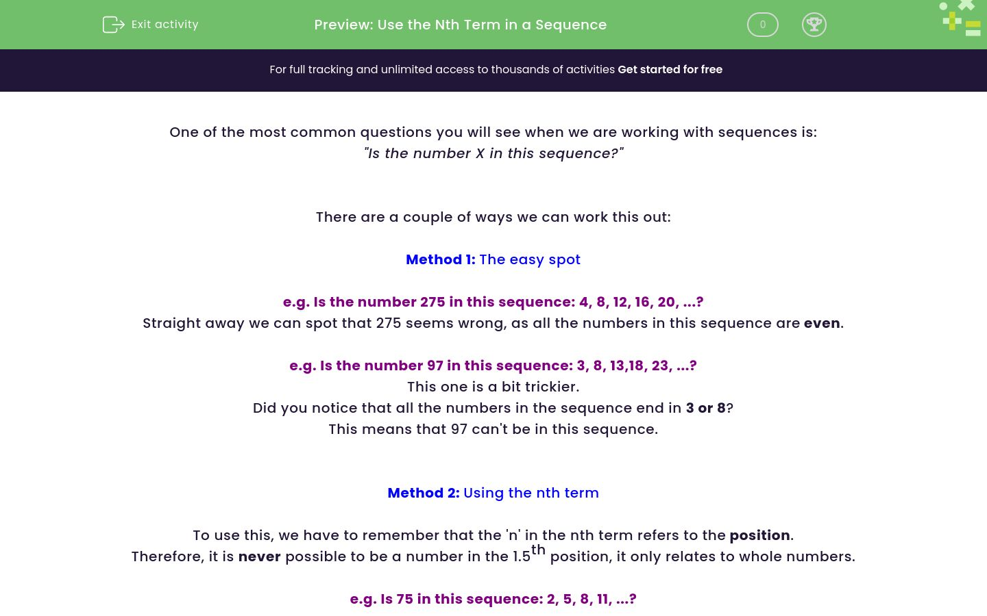 Use the Nth Term in a Sequence Worksheet - EdPlace
