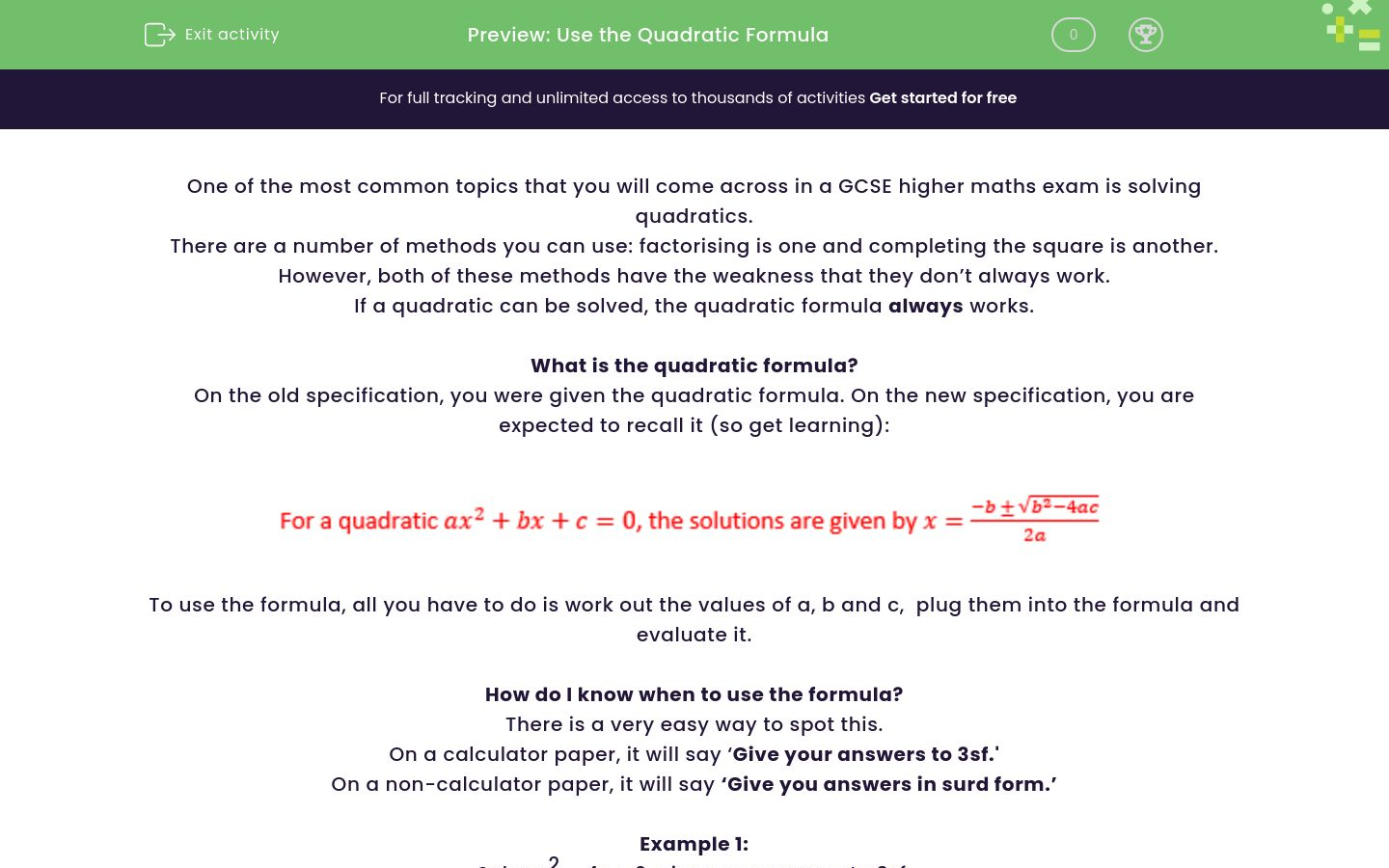 Use the Quadratic Formula Worksheet - EdPlace