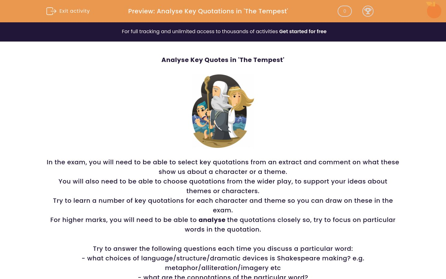 Analyse Key Quotations in 'The Tempest' Worksheet - EdPlace