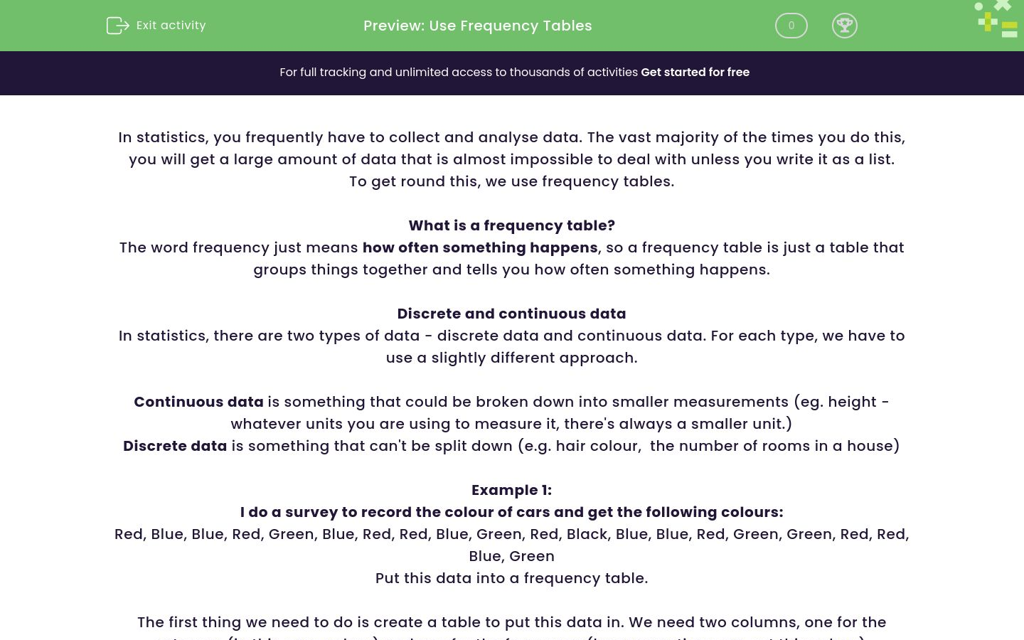 Use Frequency Tables Worksheet - EdPlace
