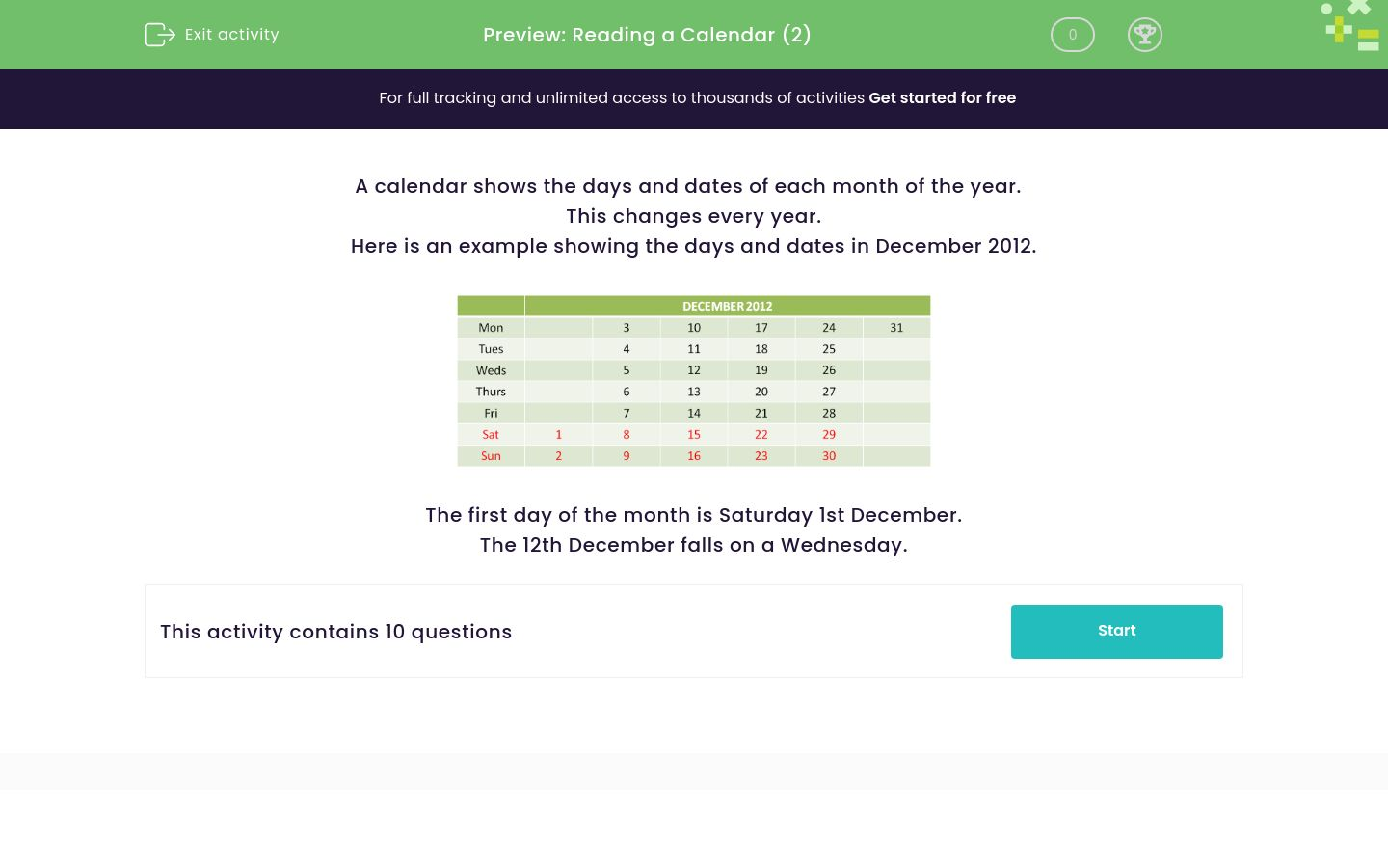 Understand How to Read a Calendar Worksheet - EdPlace