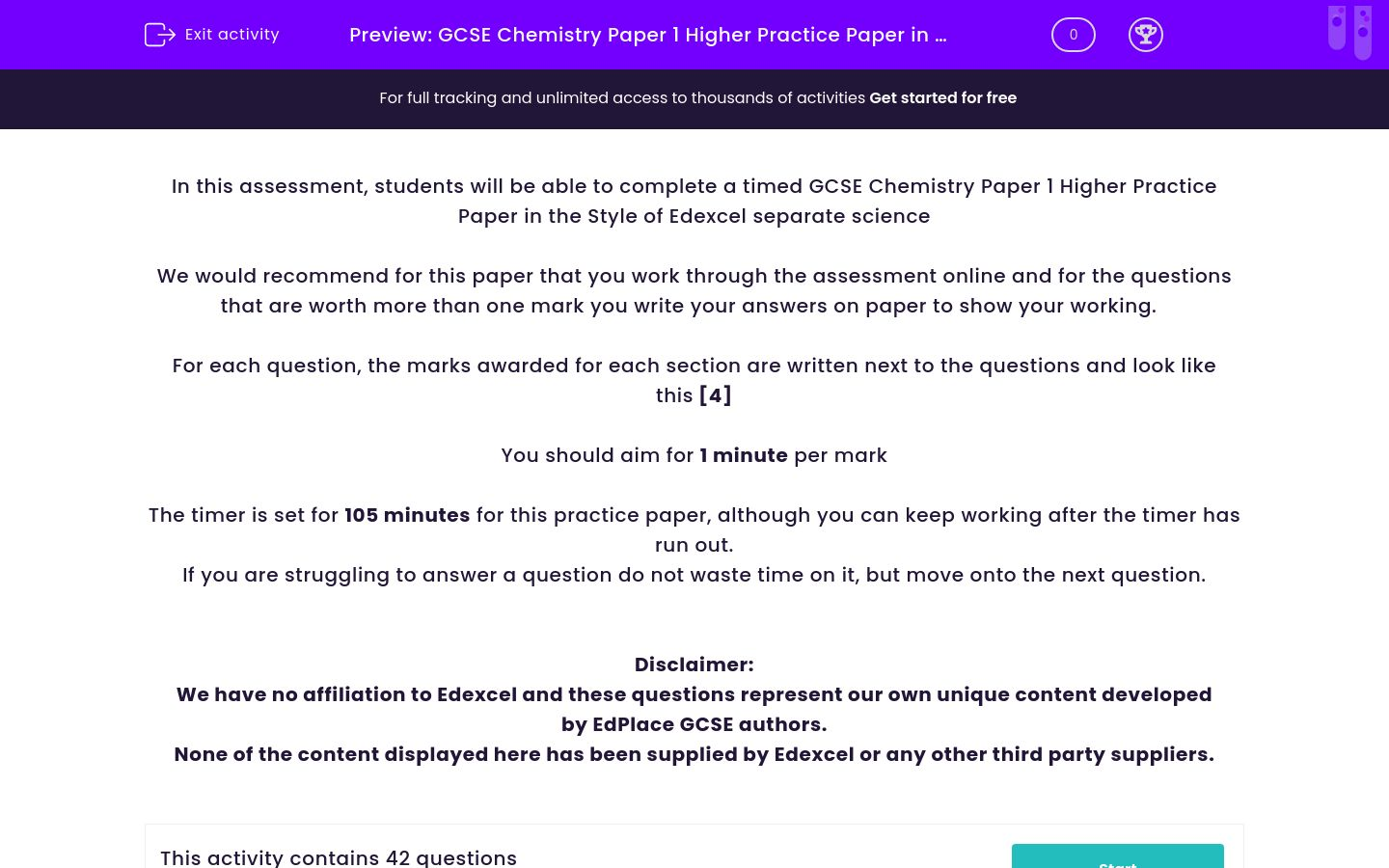 GCSE Chemistry Paper 1 Higher Practice Paper in the Style of Edexcel ...