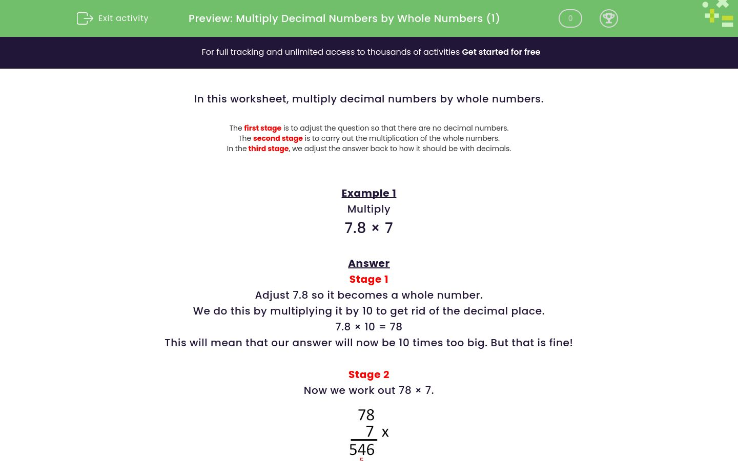 Multiply Simple Decimal Numbers by Whole Numbers Worksheet - EdPlace