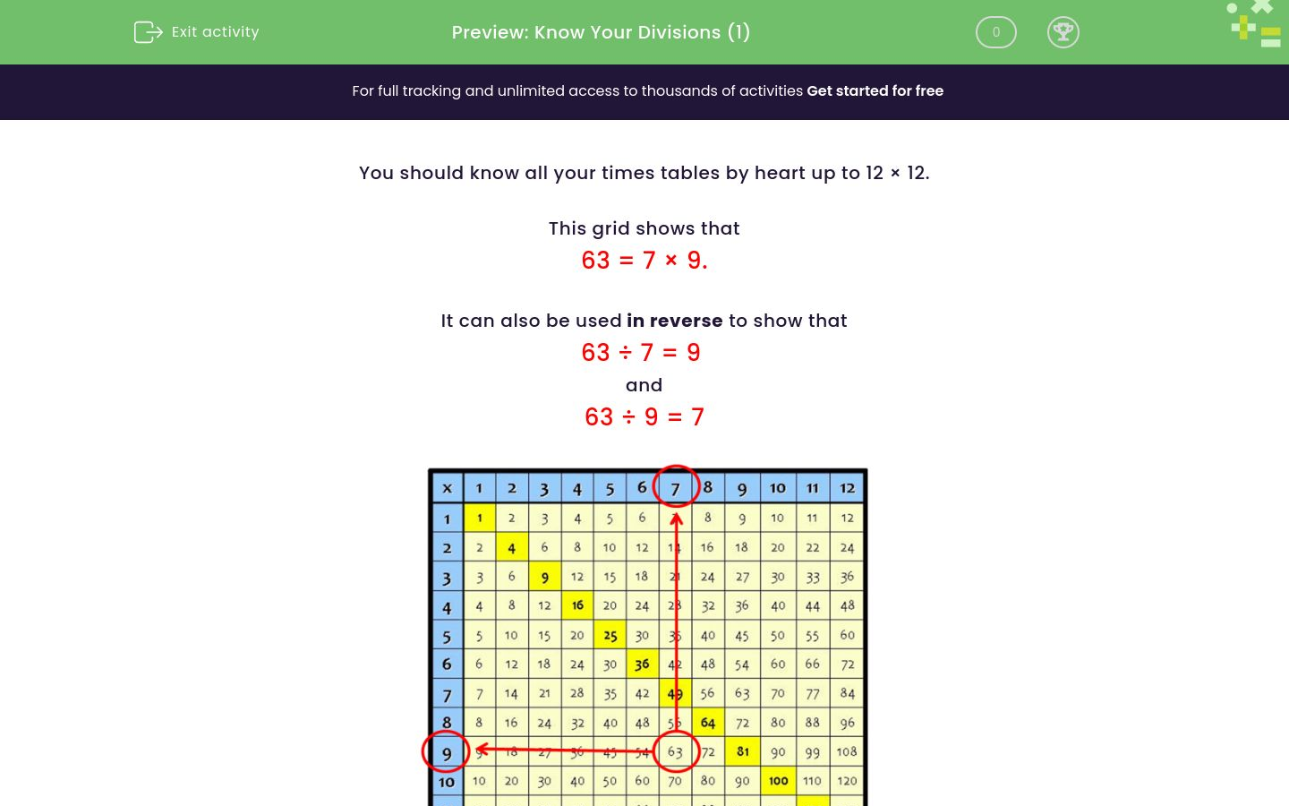 Use a Multiplication Grid to Divide Worksheet - EdPlace